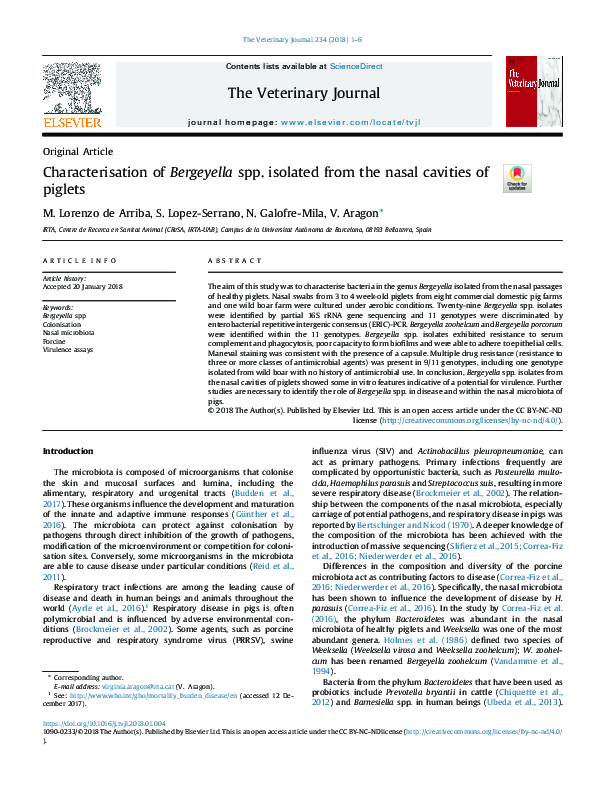 (PDF) Characterisation of Bergeyella spp. isolated from the nasal ...