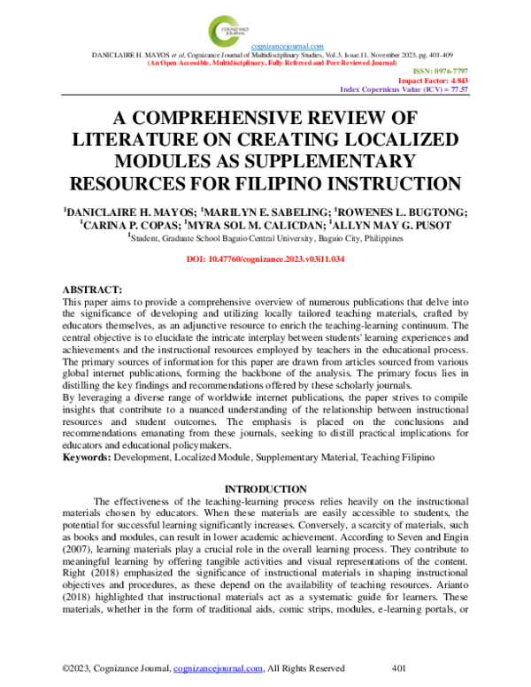 (PDF) A COMPREHENSIVE REVIEW OF LITERATURE ON CREATING LOCALIZED ...