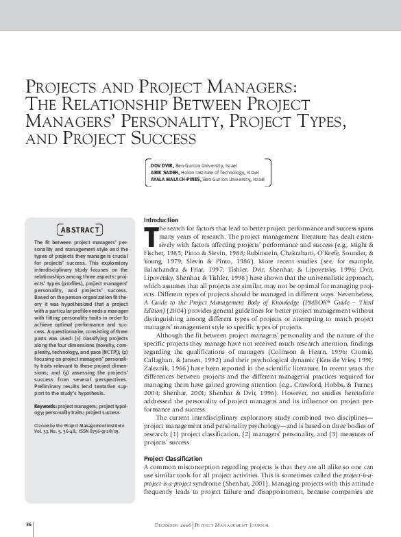 (PDF) Projects and Project Managers: The Relationship between Project ...