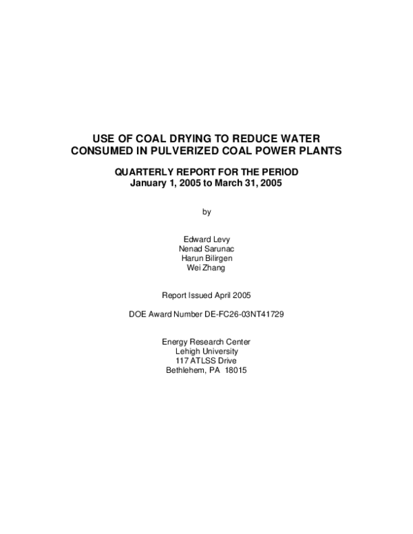 (PDF) Use of Coal Drying to Reduce Water Consumed in Pulverized Coal ...
