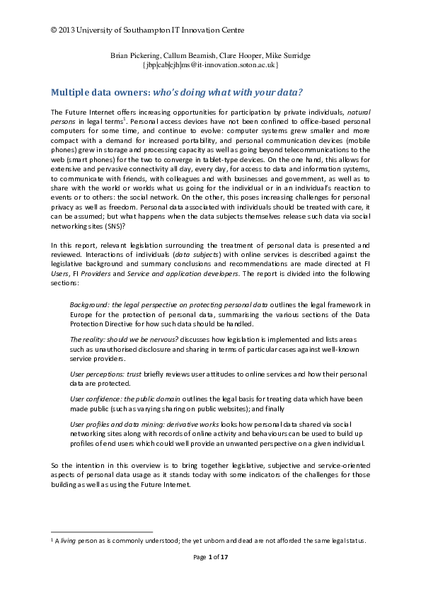 (PDF) Multiple data owners: who’s doing what with your data? | Mike ...