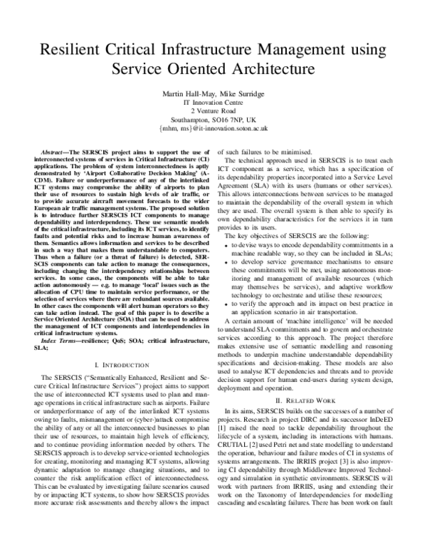 (PDF) Resilient Critical Infrastructure Management Using Service ...