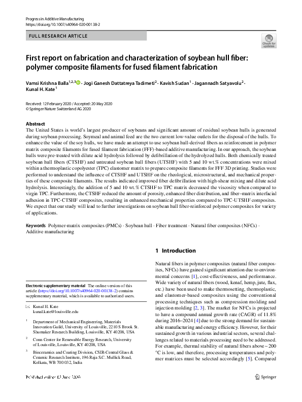 (PDF) First report on fabrication and characterization of soybean hull fiber: polymer composite ...