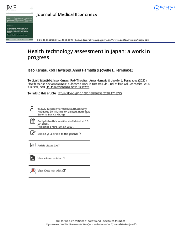 (PDF) Health technology assessment in Japan: a work in progress