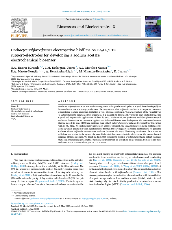 (PDF) Geobacter sulfurreducens electroactive biofilms on Fe2O3/FTO ...