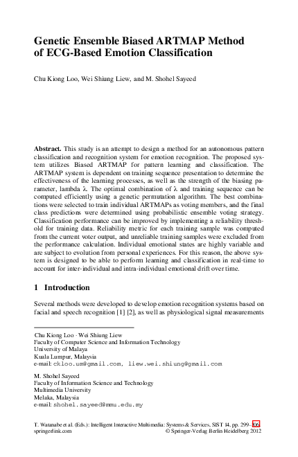 (PDF) Genetic Ensemble Biased ARTMAP Method of ECG-Based Emotion Classification