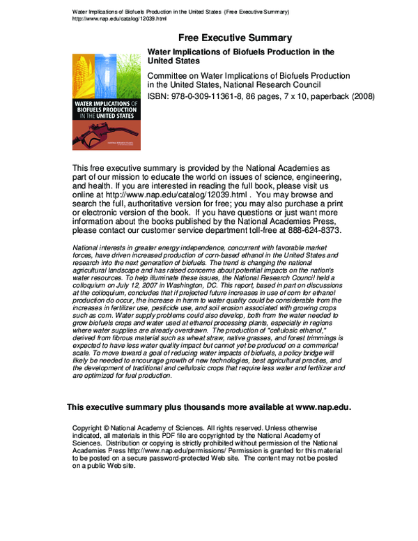(PDF) Water Implications of Biofuels Production in the United States ...