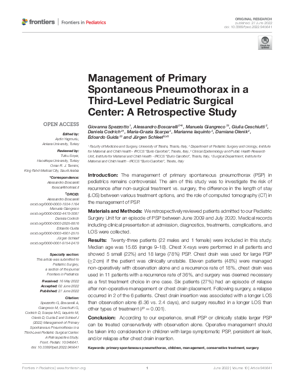 (PDF) Management of Primary Spontaneous Pneumothorax in a Third-Level ...