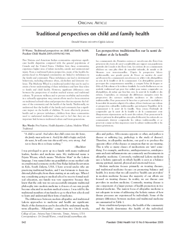 (PDF) Traditional perspectives on child and family health