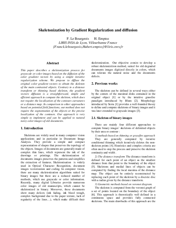 (PDF) Skeletonization by Gradient Regularization and Diffusion