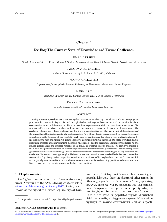 (PDF) Ice Fog: The Current State of Knowledge and Future Challenges ...