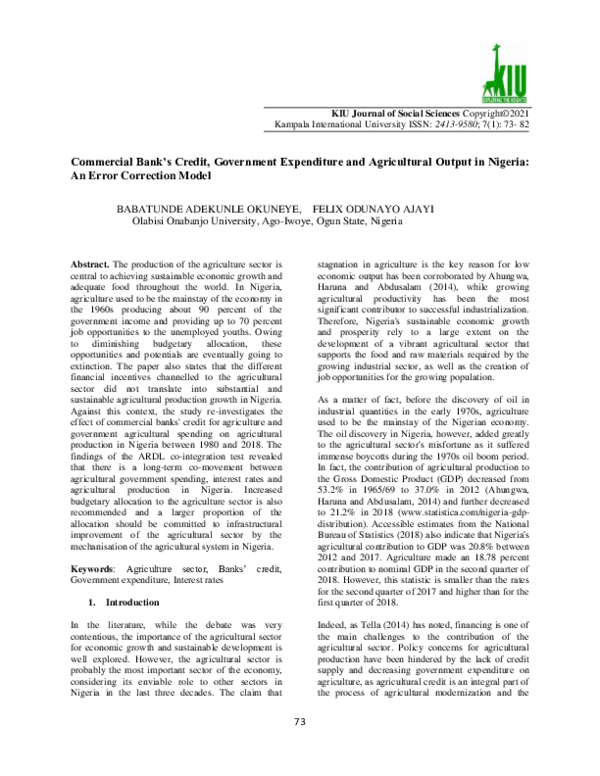 (PDF) Commercial Bank’s Credit, Government Expenditure and Agricultural ...