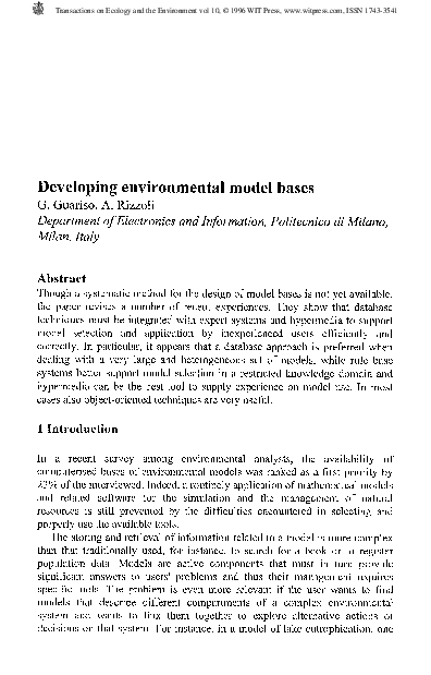 (PDF) Developing environmental model bases