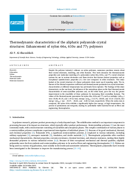 (PDF) Thermodynamic Characteristics of the Aliphatic Polyamide Crystal ...