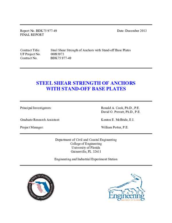 (PDF) Steel Shear Strength of Anchors with Stand-off Base Plates