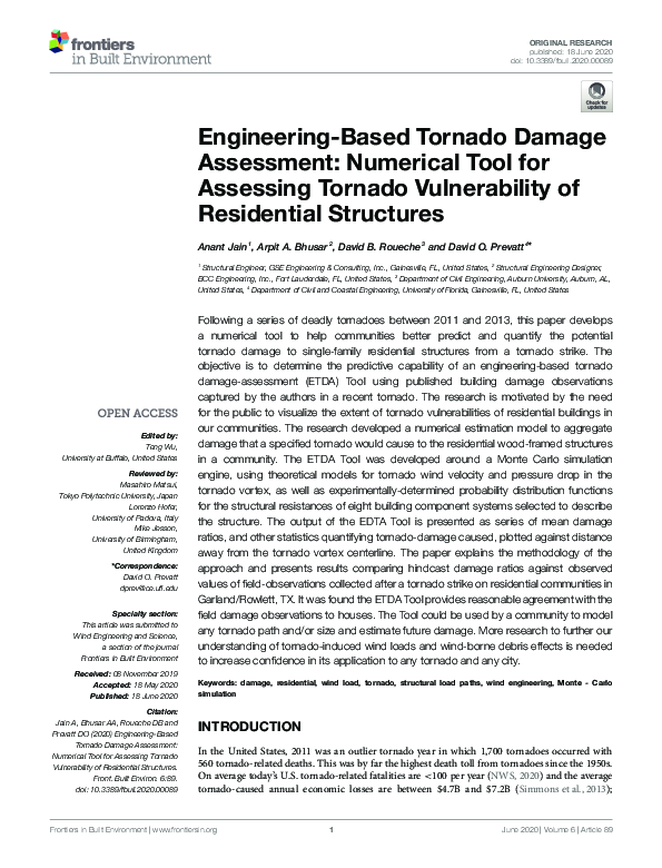 (PDF) Engineering-Based Tornado Damage Assessment: Numerical Tool for ...