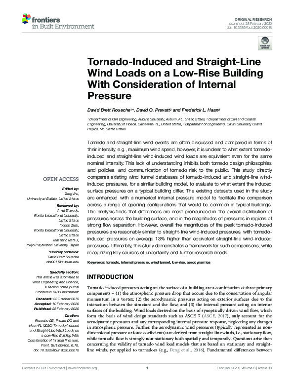 (PDF) Tornado-Induced and Straight-Line Wind Loads on a Low-Rise ...