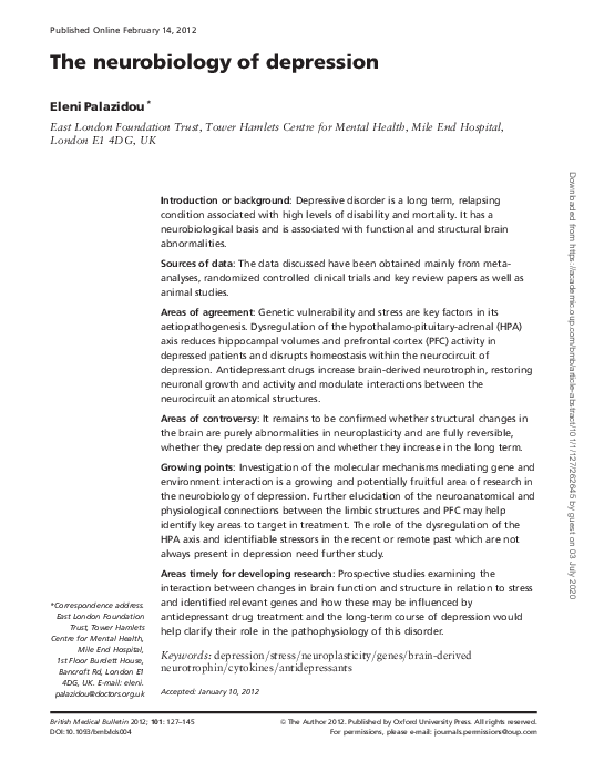 (PDF) Neurobiology of Depression