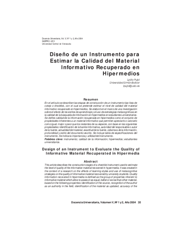 (PDF) Diseño de un Instrumento para Estimar la Calidad del Material ...