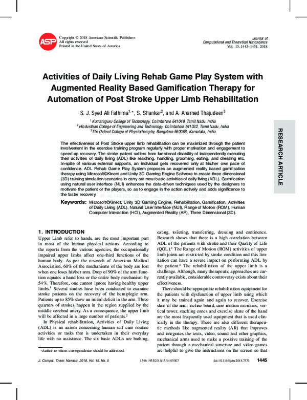 (PDF) Activities of Daily Living Rehab Game Play System with Augmented Reality Based ...