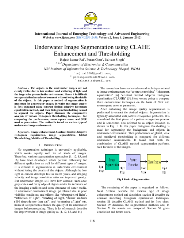 (PDF) Underwater Image Segmentation using CLAHE Enhancement and ...