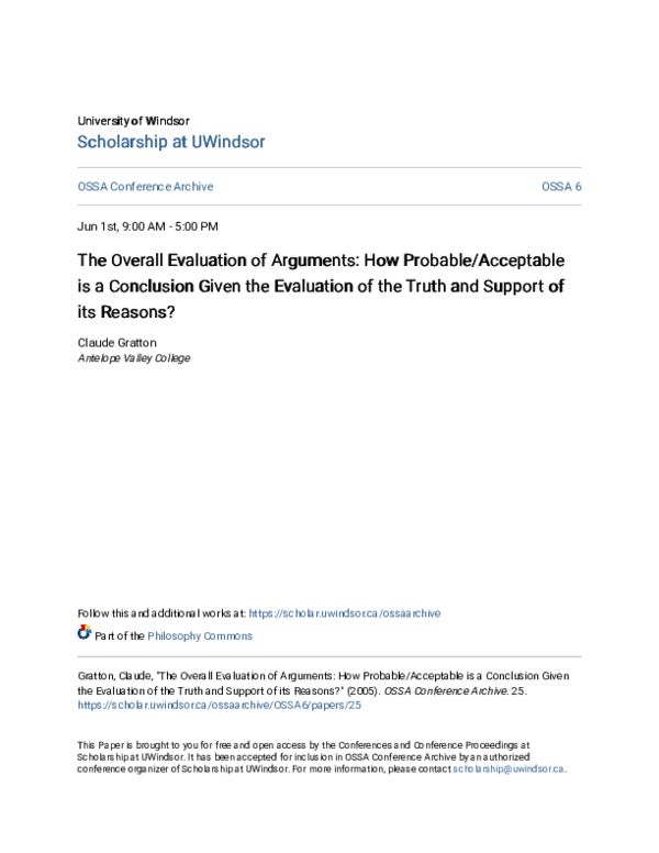 (PDF) The Overall Evaluation of Arguments: How Probable/Acceptable is a ...