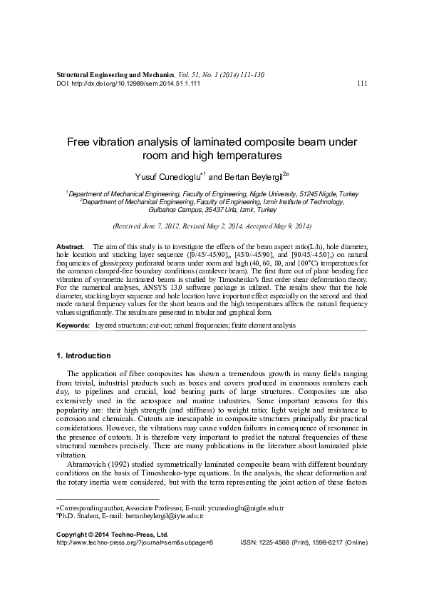 (PDF) Free vibration analysis of laminated composite beam under room and high temperatures
