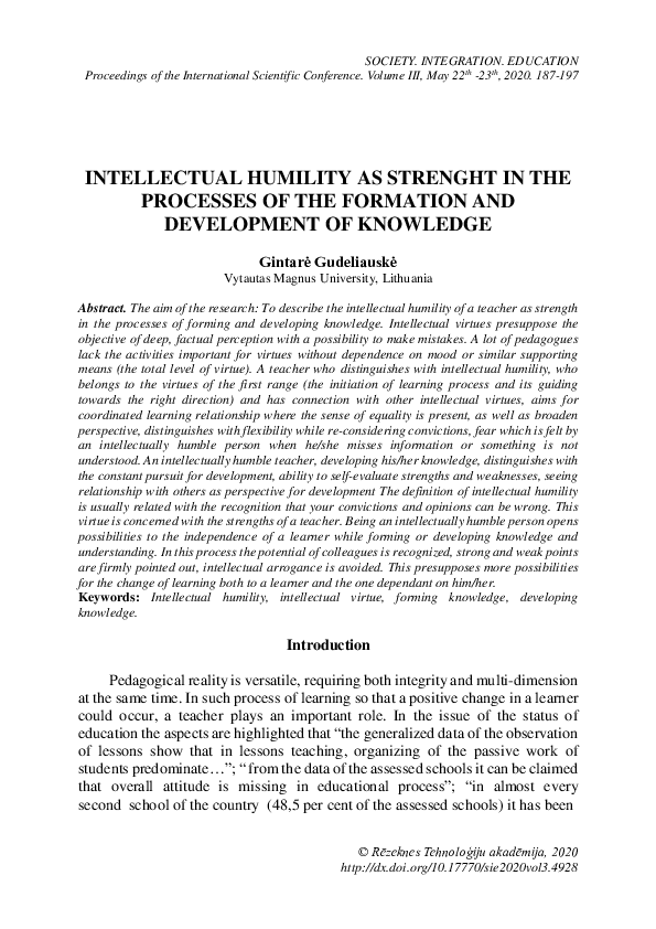 (PDF) Intellectual Humility as Strenght in the Processes of the ...