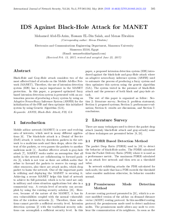 Pdf Ids Against Black Hole Attack For Manet