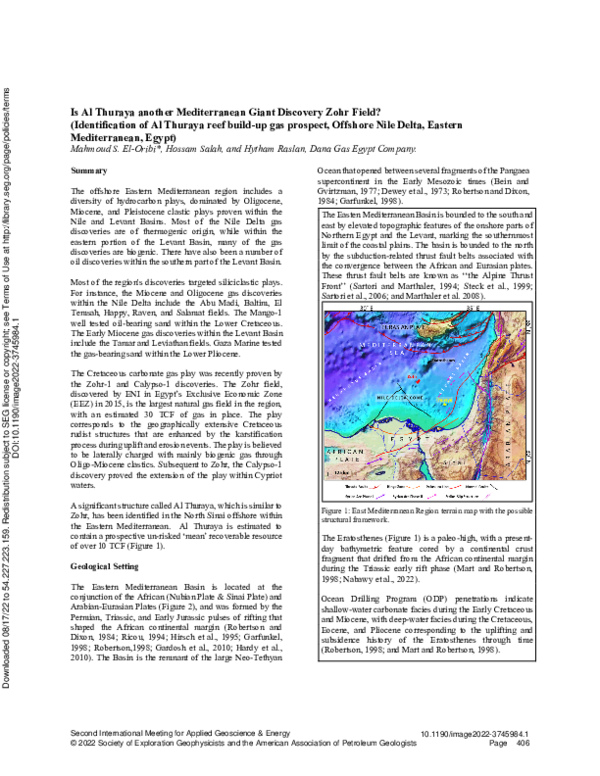 (PDF) Is Al Thuraya another Mediterranean giant discovery Zohr Field ...