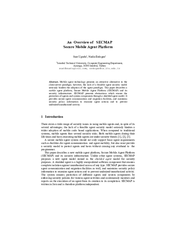 Pdf An Overview Of Secmap Secure Mobile Agent Platform