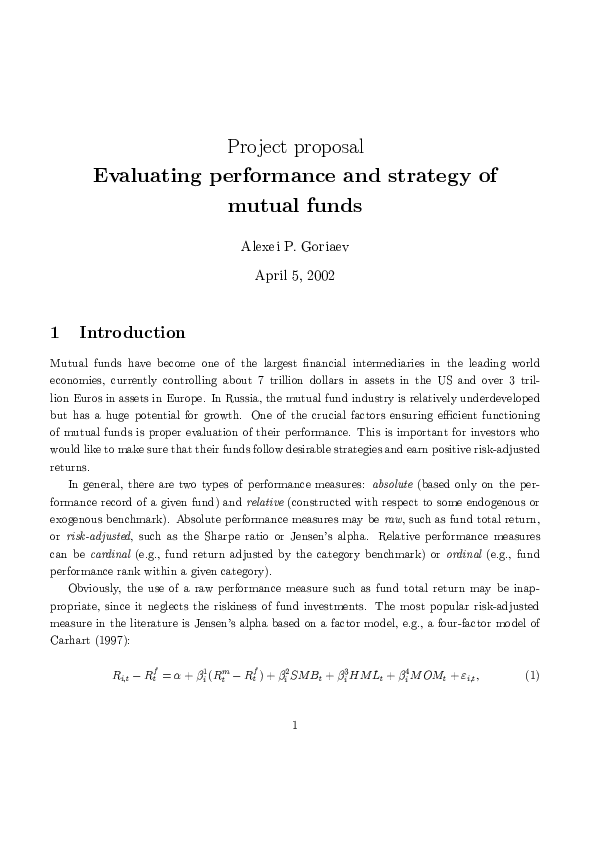 (PDF) Project proposal Evaluating performance and strategy of mutual funds