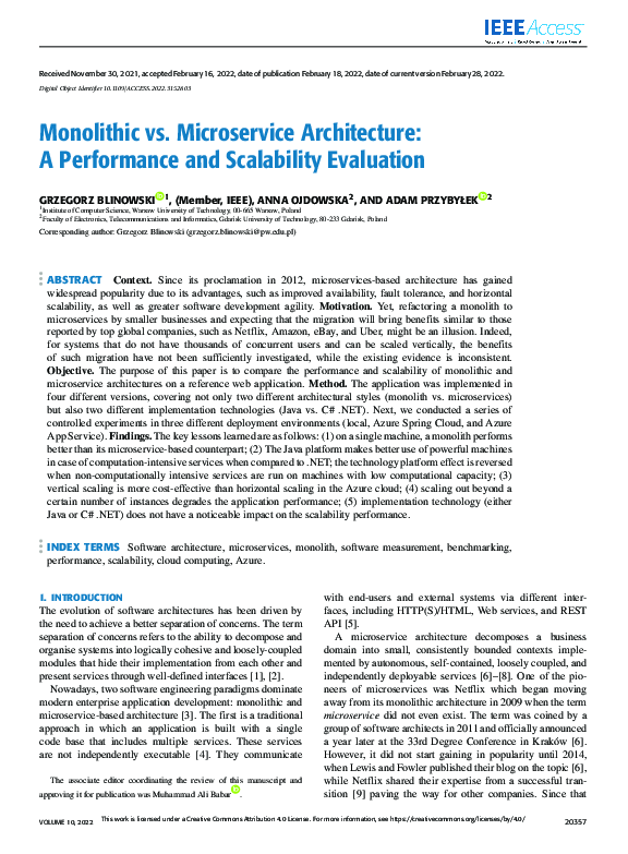 (PDF) Monolithic vs. Microservice Architecture: A Performance and Scalability Evaluation
