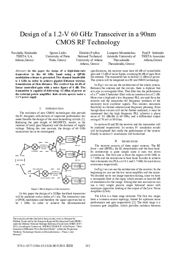 (PDF) Design of a 1.2-V 60 GHz transceiver in a 90nm CMOS RF technology