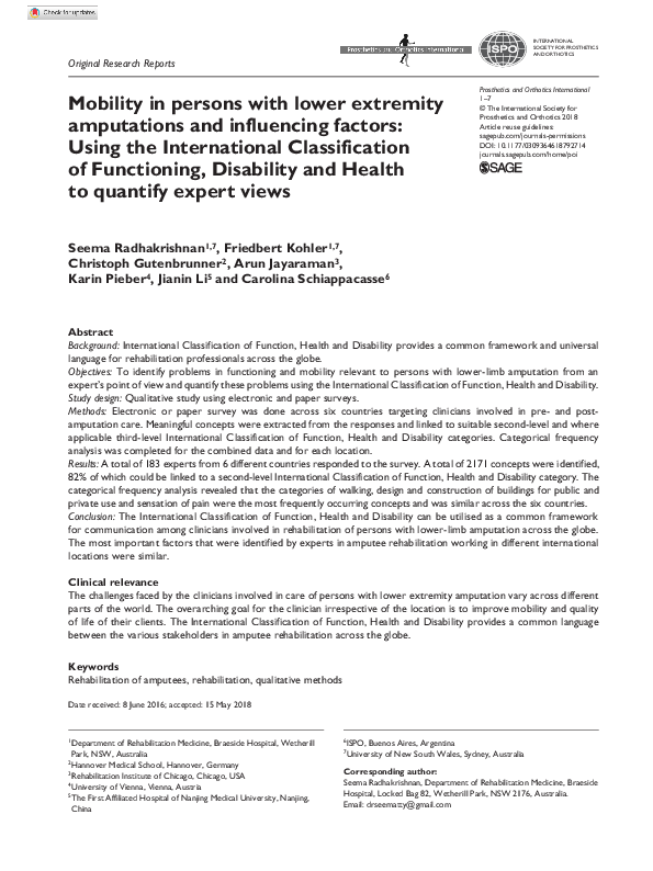 (PDF) Mobility in persons with lower extremity amputations and ...