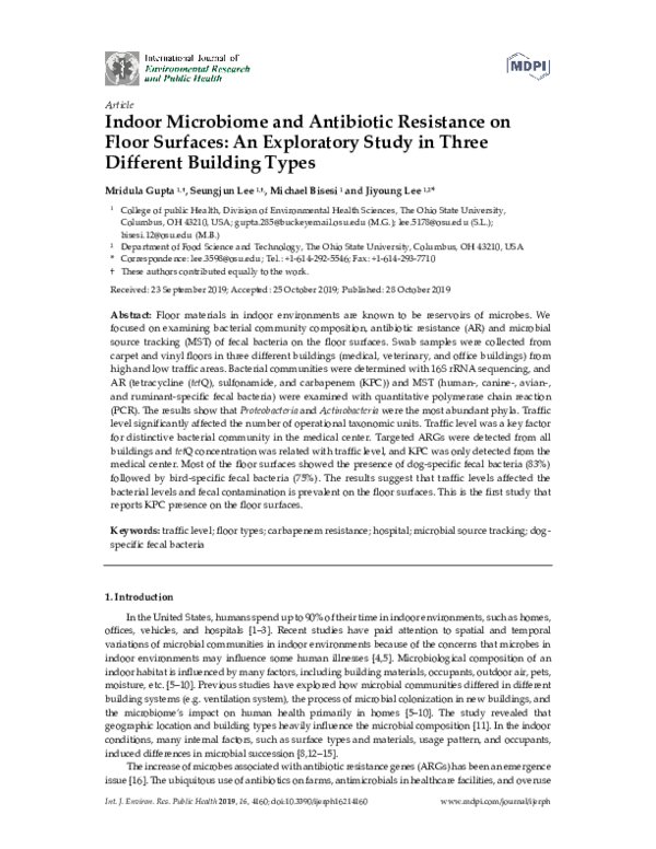(PDF) Indoor Microbiome and Antibiotic Resistance on Floor Surfaces: An ...