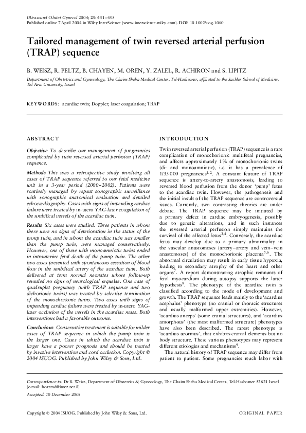 (PDF) Tailored management of twin reversed arterial perfusion (TRAP ...