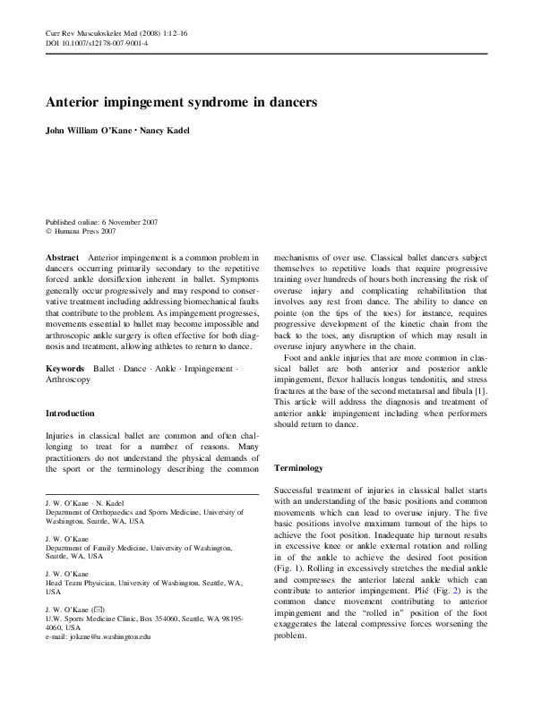 (PDF) Anterior impingement syndrome in dancers