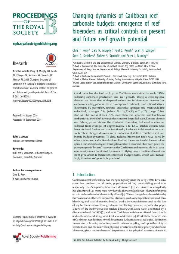 (PDF) Changing dynamics of Caribbean reef carbonate budgets: emergence ...