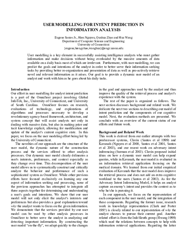 (PDF) User modelling for intent prediction in information analysis