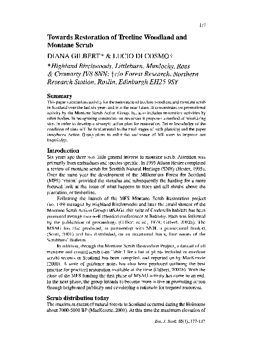 (PDF) Towards restoration of treeline woodland and montane scrub