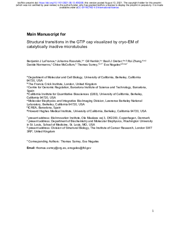 (PDF) Structural transitions in the GTP cap visualized by cryo-EM of ...