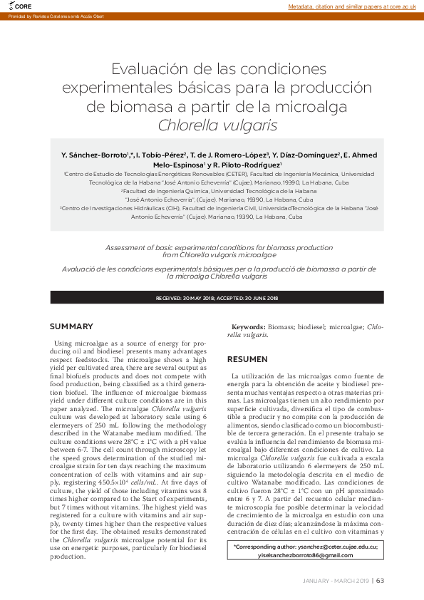 (PDF) Evaluación de las condiciones experimentales básicas para la producción de biomasa a ...