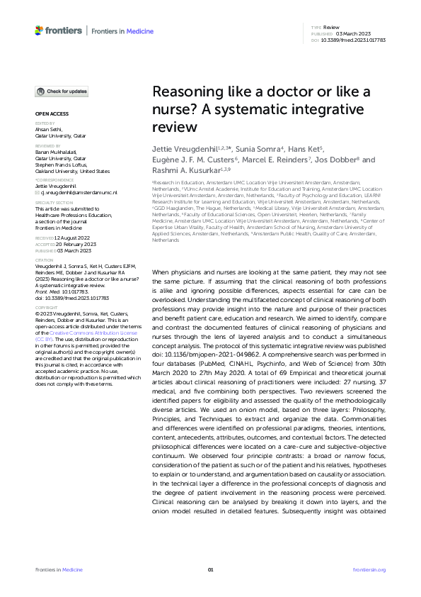 (PDF) Reasoning like a doctor or like a nurse? A systematic integrative ...