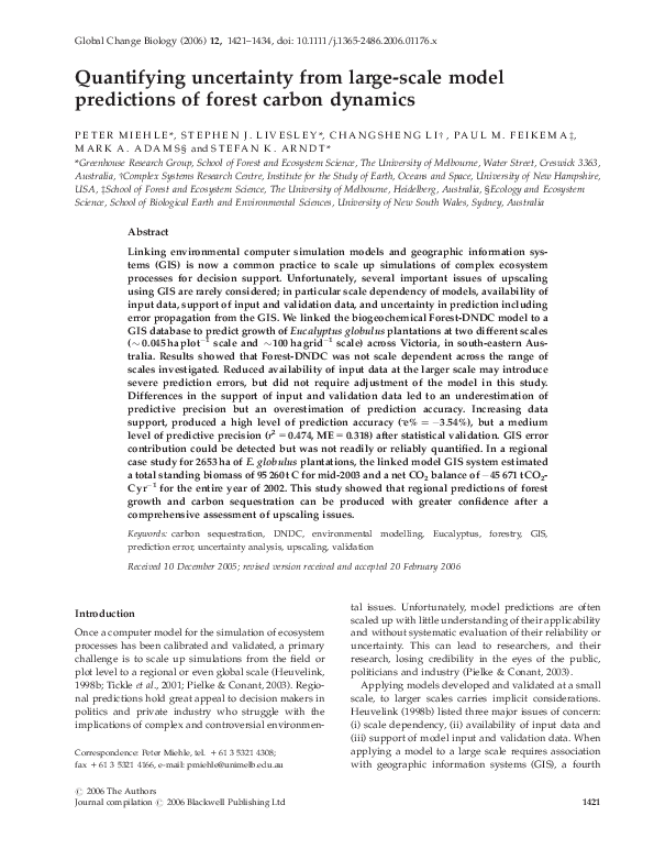 (PDF) Quantifying uncertainty from large-scale model predictions of forest carbon dynamics ...