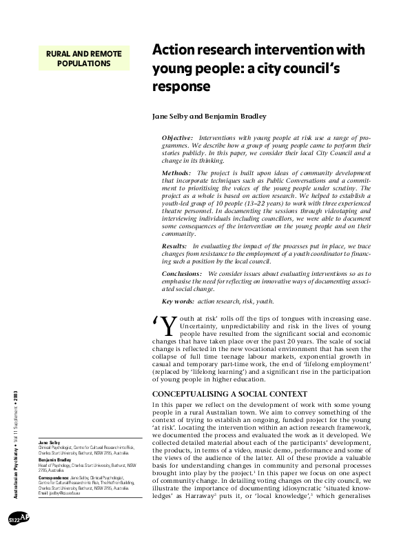 (PDF) Action Research Intervention with Young People: A City Council's ...