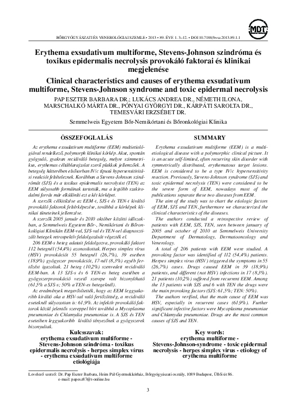 (PDF) Clinical characteristics and causes of erythema exsudativum ...