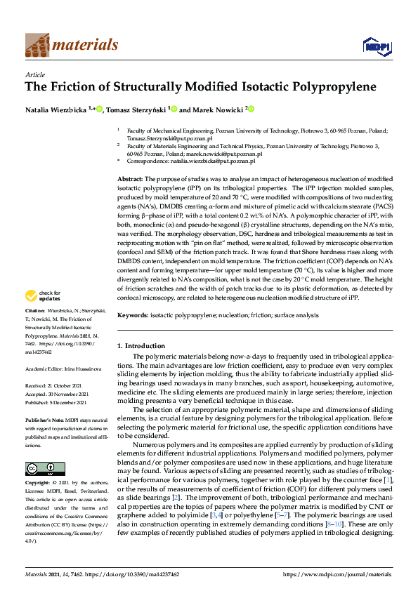 (PDF) The Friction of Structurally Modified Isotactic Polypropylene