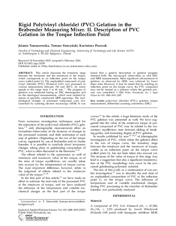 (PDF) Rigid poly(vinyl chloride) (PVC) gelation in the brabender ...