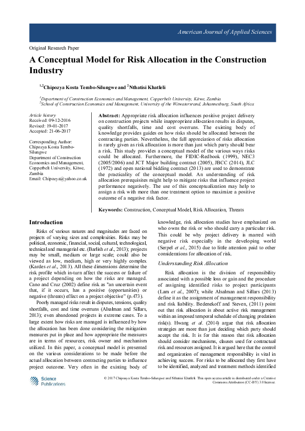 (PDF) A Conceptual Model for Risk Allocation in the Construction Industry